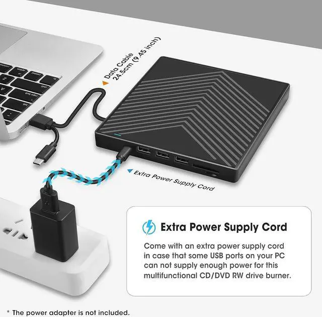 [7-in-1] External CD DVD+/-RW Drive with SD Card Reader and 4 USB 3.0/2 ...