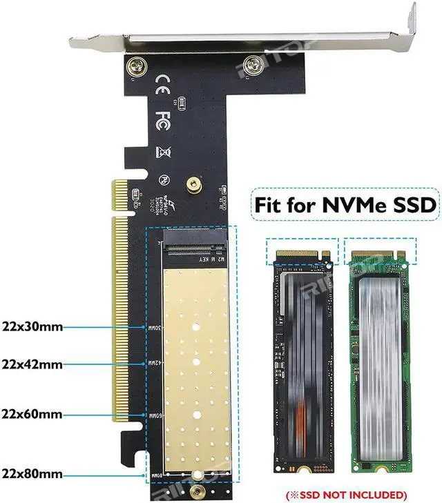 NVMe to PCIe Adapter x16, RIITOP M.2 NVMe SSD to PCI-e 3.0 x16 Card with Heatsink Support M Key ...