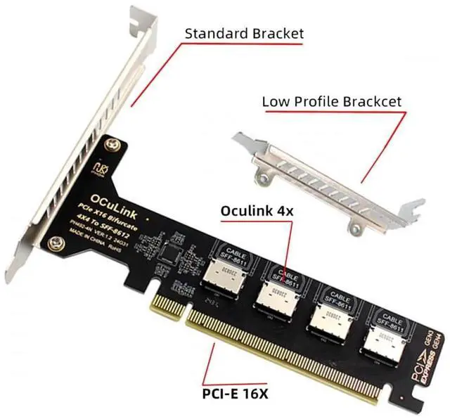 PCIE Oculink Adapter Card, RIITOP PCI-e Express 16x to Quad OCuLink SFF ...