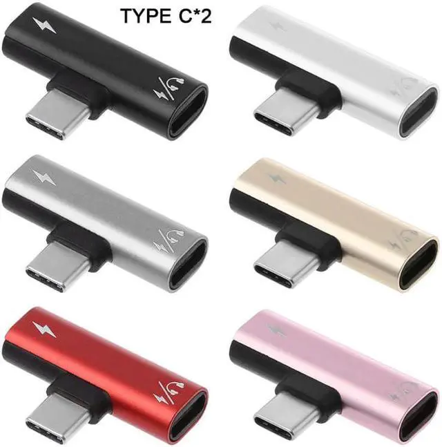C Type C Male to Dual Type C Female Earphone Charge Adapter Cable AUX ...
