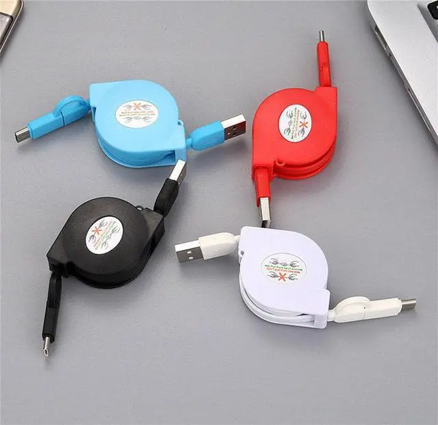 2 in 1 Micro USB & Type-C Retractable Data Charger Cable Cord 1M/3FT ...