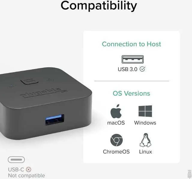 Plugable USB 3.0 Sharing Switch for One-Button Swapping of USB Device or Hub Between Two ...