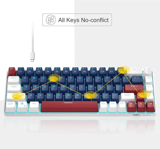 Portable 60% Mechanical Gaming Keyboard, MK-Box LED Backlit Compact 68 ...