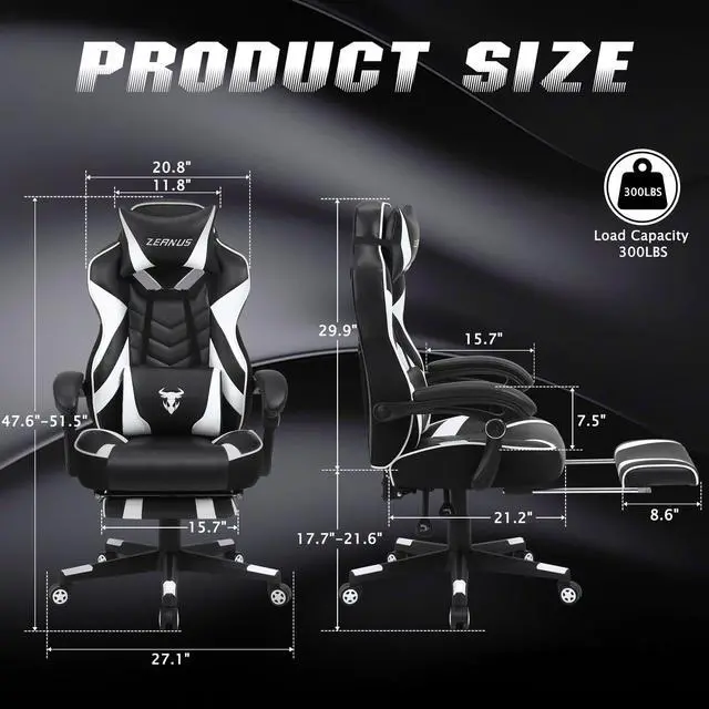 Zeanus Gaming Chair for Adults, Ergonomic Computer Chair with Footrest ...