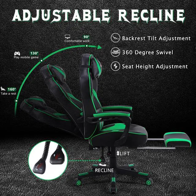 Zeanus Gaming Chair for Adults Green, Gaming Chair with Footrest ...