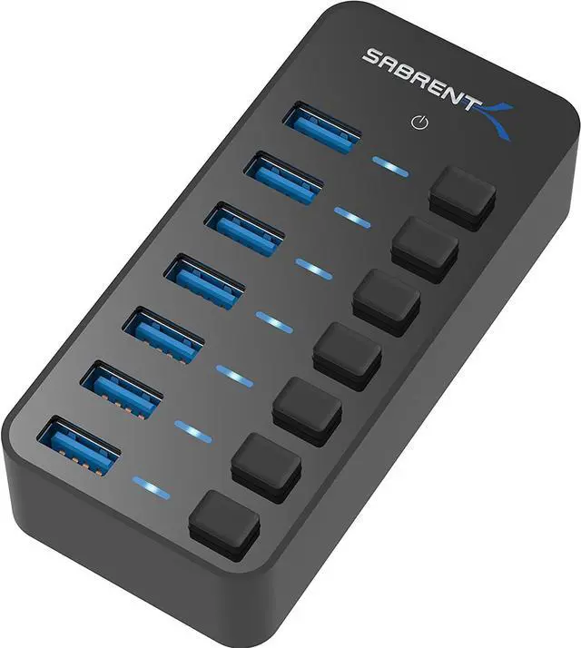 SABRENT USB hub 3.2x1 with Power Adapter 36W, 7 Port usb3 Fast Powered ...