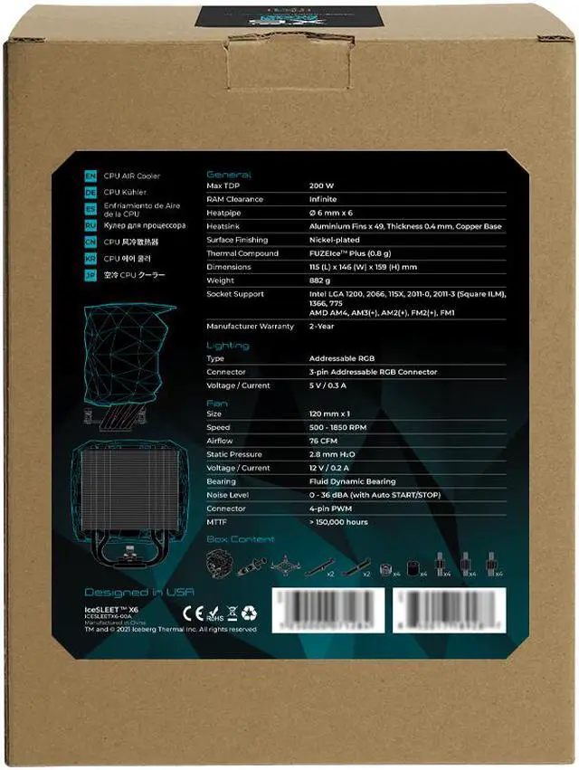 Iceberg Thermal IceSLEET X6 Intel & AMD High Performance CPU Cooler 6 ...