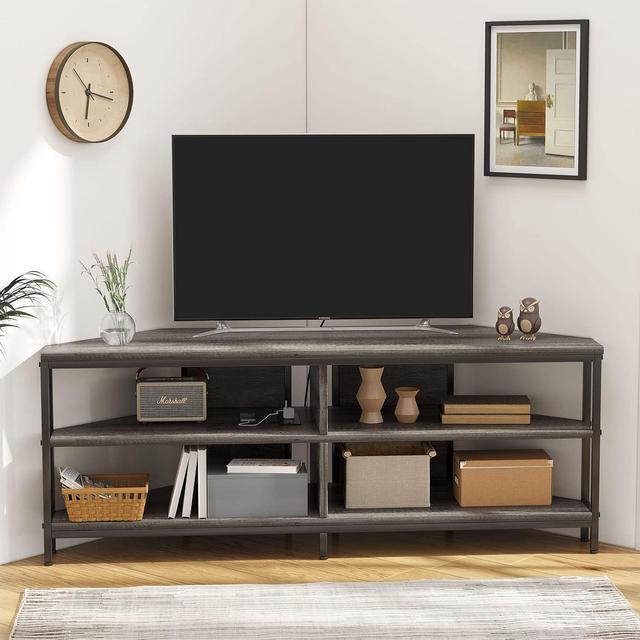 MUTUN Corner TV Stand with Power Outlet Corner TV Stand for 32 43 50 55 60 65 Inch TV Corner Entertainment Center Industrial TV Console Table for Living Room Bedroom 55 Inch Grey Oak Newegg
