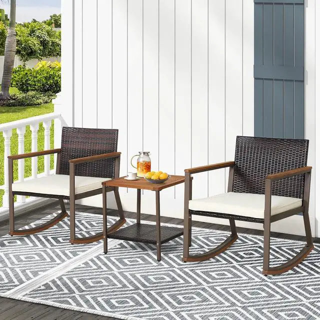 Tangkula 3 Pieces Rocking Bistro Set, Outdoor Rocker Chair with Coffee ...