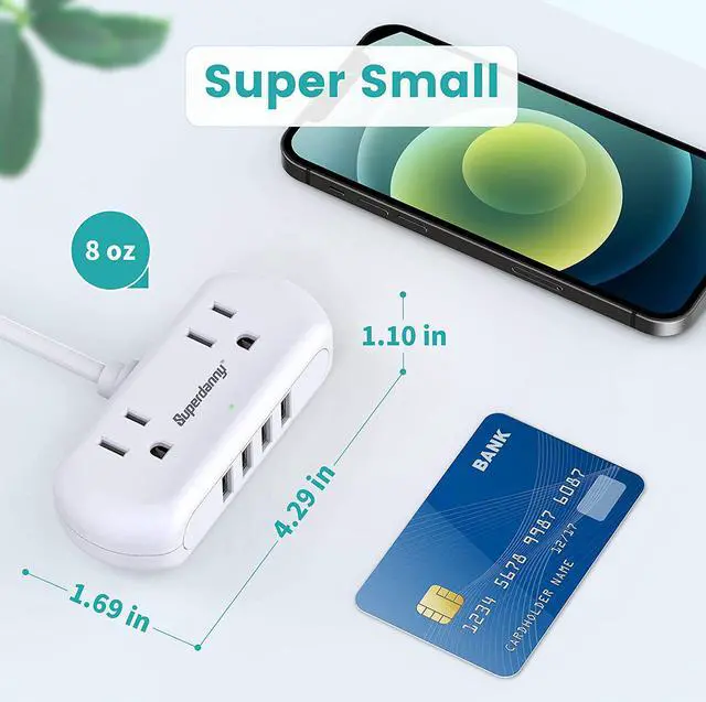 Power Strip with USB, SUPERDANNY Mini Surge Protector with 2 Wide ...