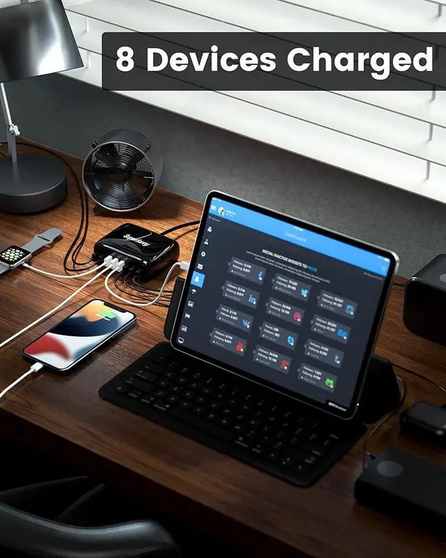 SUPERDANNY USB Charger Station 8-Port Desktop Charging Station ...