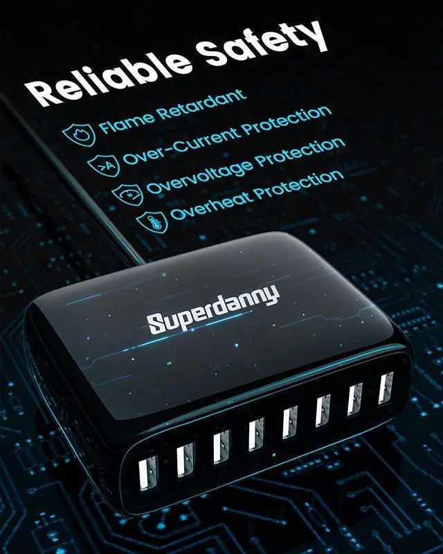 SUPERDANNY USB Charger Station 8-Port Desktop Charging Station ...