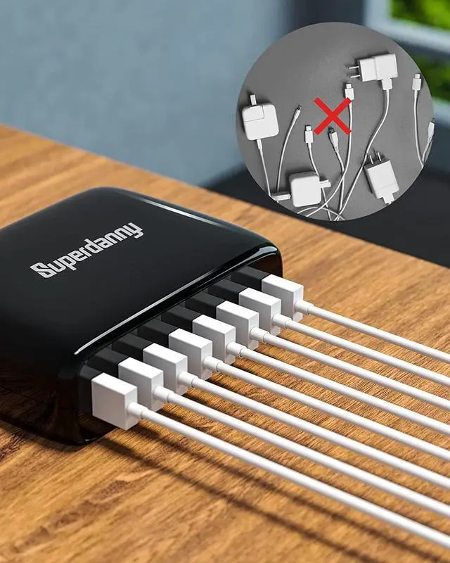SUPERDANNY USB Charger Station 8-Port Desktop Charging Station ...