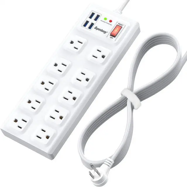 SUPERDANNY 2800 Joules Surge Protector Power Strip 10 AC Outlets and 4 ...