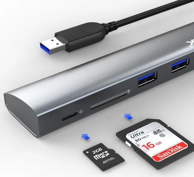 High Speed Aluminum USB 3.0 3-Port USB Hub with 2-Slot SD/TF Card ...