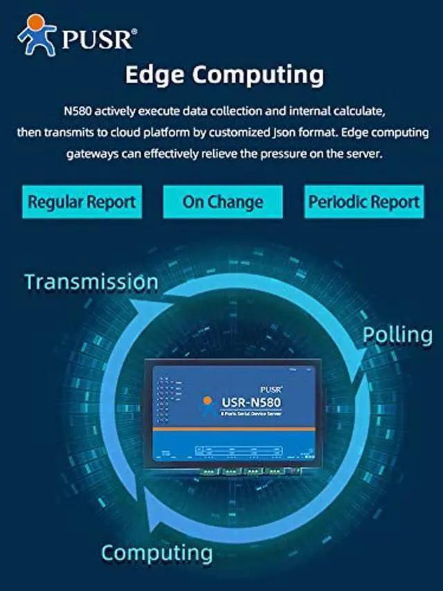 PUSR 8 Ports MQTT Modbus Gateway Support SSL/TLS Edge Computing RS485 ...