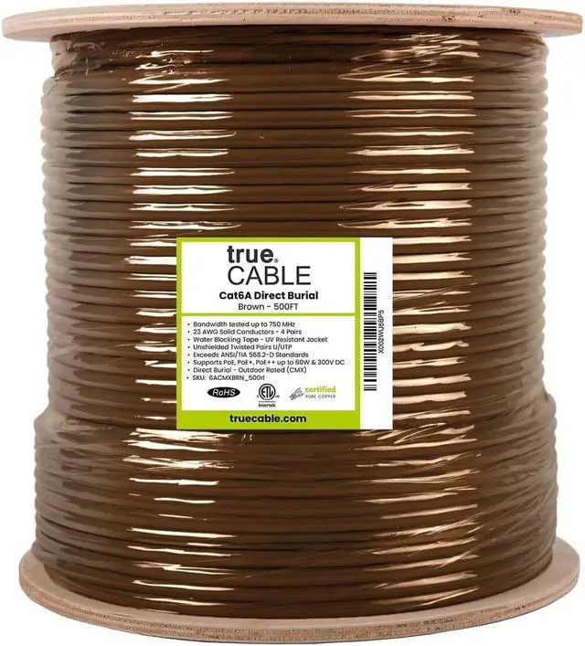 trueCABLE Cat6A Direct Burial, 500ft, Waterproof, Outdoor Rated CMX ...