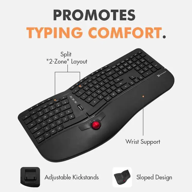 X9 Performance Split Wireless Keyboard with Trackball - Rechargeable ...