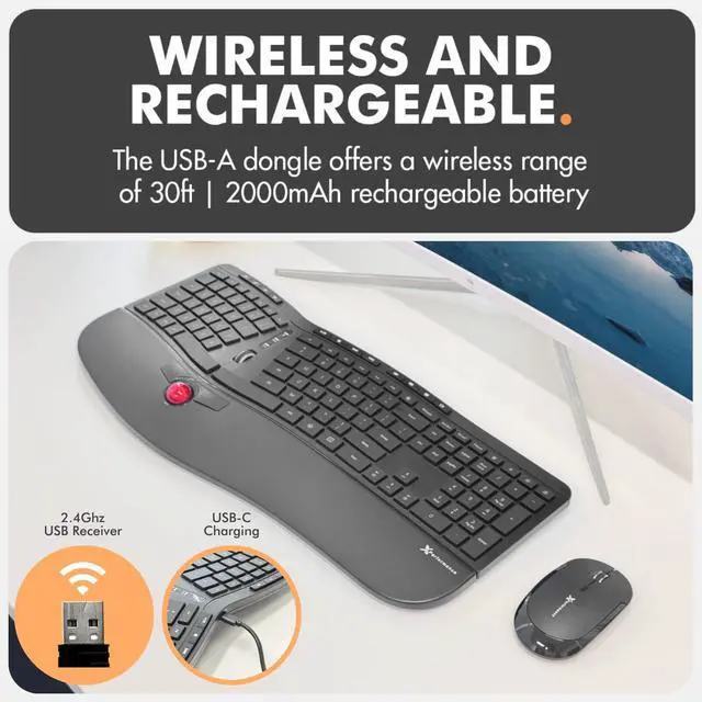 X9 Performance Split Wireless Keyboard with Trackball - Rechargeable ...