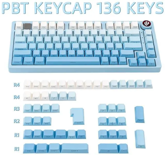 JOLINTAL 136 Keys Gradient Blue Keycaps, Side Print Shine Through ...