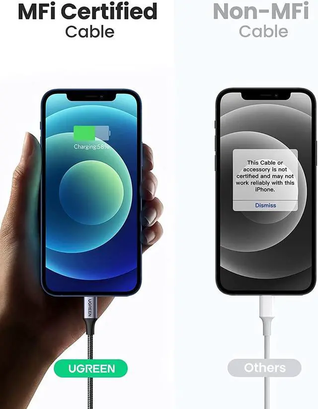 UGREEN USB C to Lightning Cable Braided MFi Certified Type C Fast Power ...