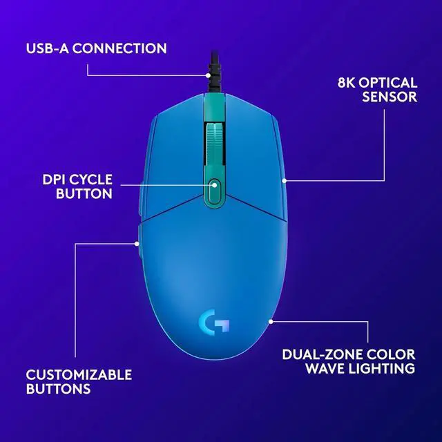 Logitech G203 Wired Gaming Mouse - 6 Programmable Buttons - Blue - Newegg.com