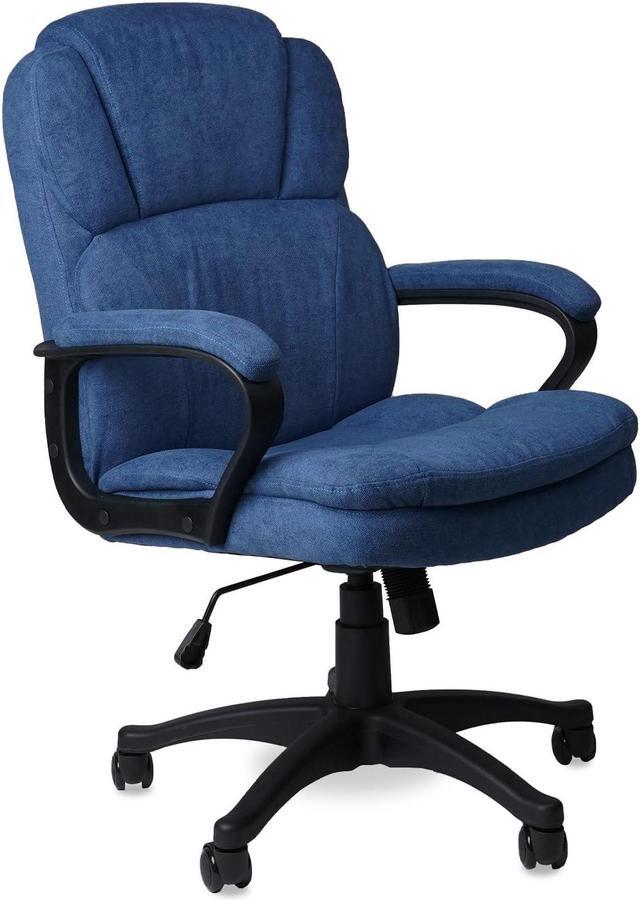 CLATINA Ergonomic Executive Cloth Office Chair with Upholstered Swivel Adjustable Height Thick Padding Headrest and Armrest for Home Office Blue