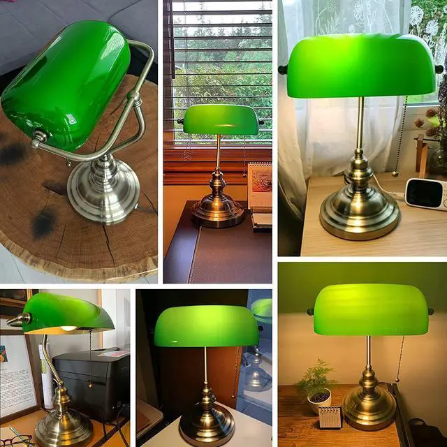 Newrays Glass Bankers Desk Lamp with Pull Chain Switch Plug in Fixture ...