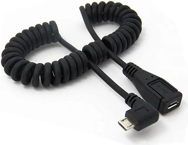 Micro USB Cable Male to Female Spring Extension cord 90 Degree Right ...