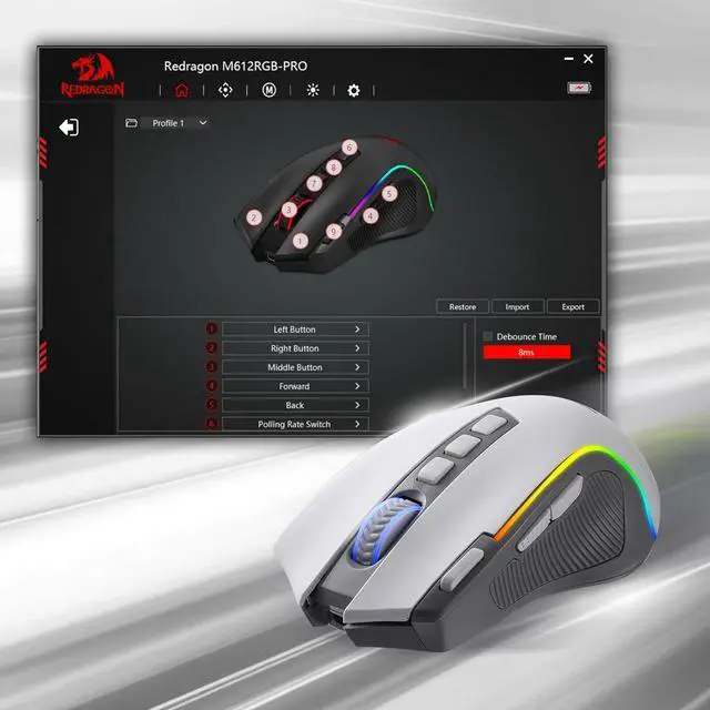 Redragon M612 PRO RGB Gaming Mouse, 8000 DPI BT Wired/Wireless Optical ...