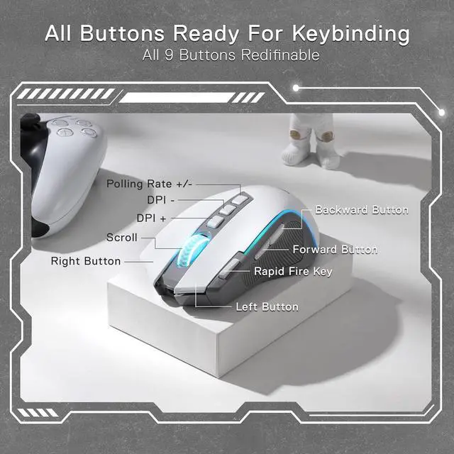 Redragon M612 PRO RGB Gaming Mouse, 8000 DPI BT Wired/Wireless Optical ...