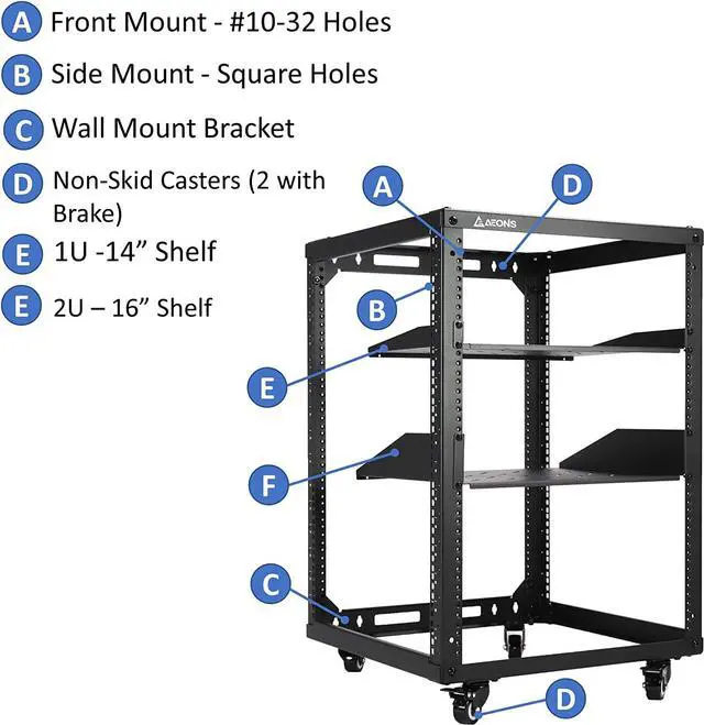 AEONS 10U Open Frame Network Server Rack 19-inch 4 Post AV Rack with ...