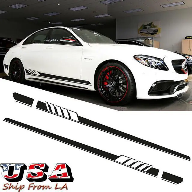 Black Side Skirt Stripes Vinyl Stickers Racing Trim for Mercedes Benz C Class W205 C180 C200 C230 C280 C300 C320 C350 C63 AMG Exterior Decal