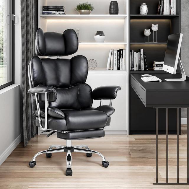 Big and Tall Leather Office Chair 400LBS Large High Back Reclining Office Chair with Footrest Lumbar Lifting Headrest Ergonomic Desk Chair Managerial Chair with Wide Seat Armrests Black Newegg