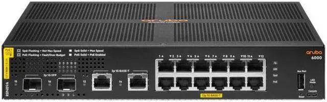 HPE Aruba 6000 12G Class4 PoE 2G/2SFP 139W Switch - switch - 12 ports ...