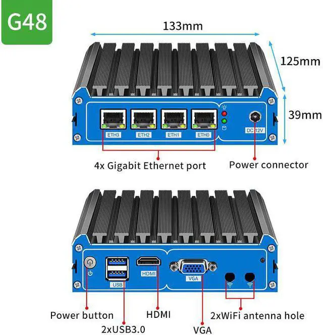 J4125 Quad Core Mini PC I225V3 2500M DDR4 HD-MI 4 Gigabit LAN pfSense ...