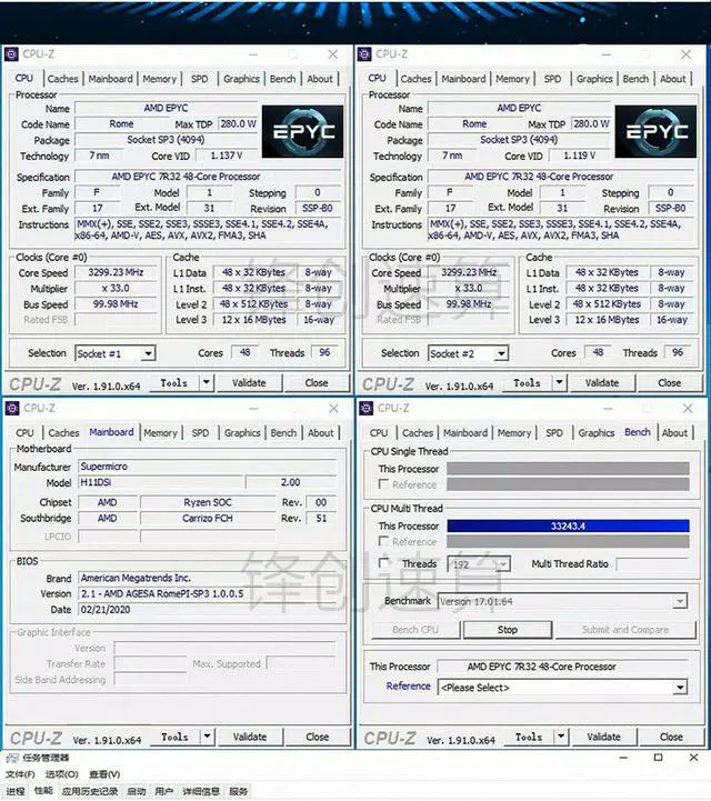AMD EPYC 7R32 CPU processor 48 core 96Thread Up to 3.3GHz Unlocked 100-000000091 AMD EPYC 7R32 ...