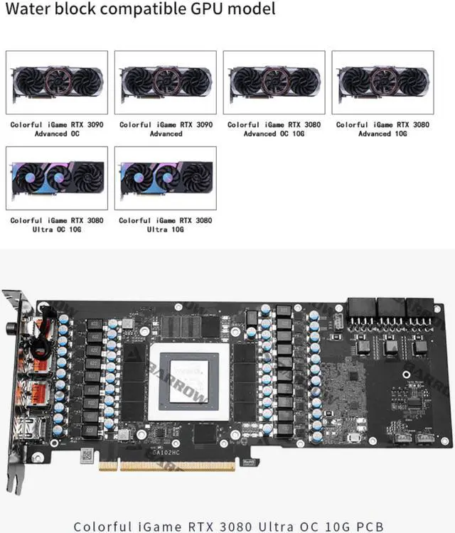 Barrow 3080 3090 Water Block Backplane for Colorful RTX 3090 3080 ...