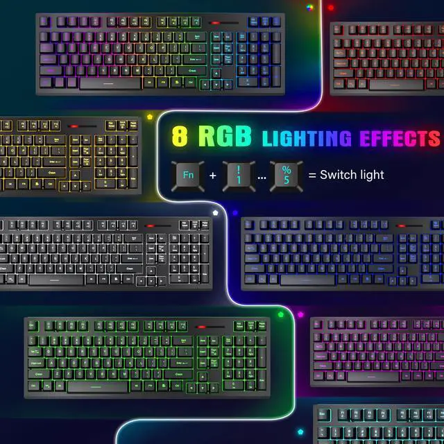 Wireless Keyboard and Mouse RGB Backlit Combo, MOOJAY Rechargeable 2.4G ...