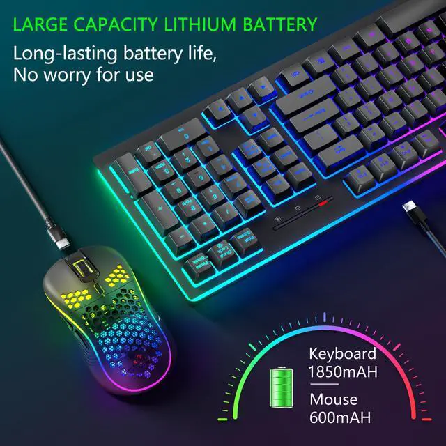 Wireless Keyboard and Mouse RGB Backlit Combo, MOOJAY Rechargeable 2.4G ...