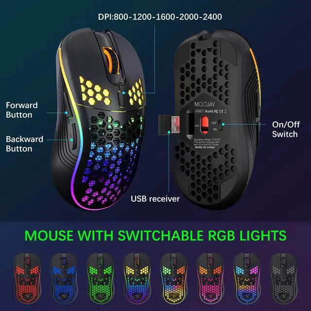 Wireless Keyboard and Mouse RGB Backlit Combo, MOOJAY Rechargeable 2.4G ...