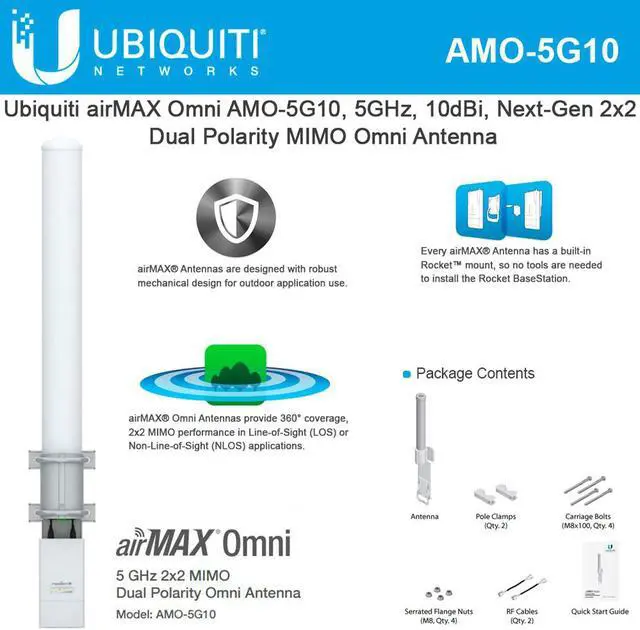 NEW Ubiquiti Networks AMO-5G10 Next-Gen 2x2 Dual Polarity MIMO Omni Antenna - Newegg.com