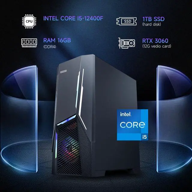 Used - Like New: IPASON Gaming PC Desktop Intel i5 12400F(up to 4.4GHz) , RTX 3060, 1TB NVME SSD ...