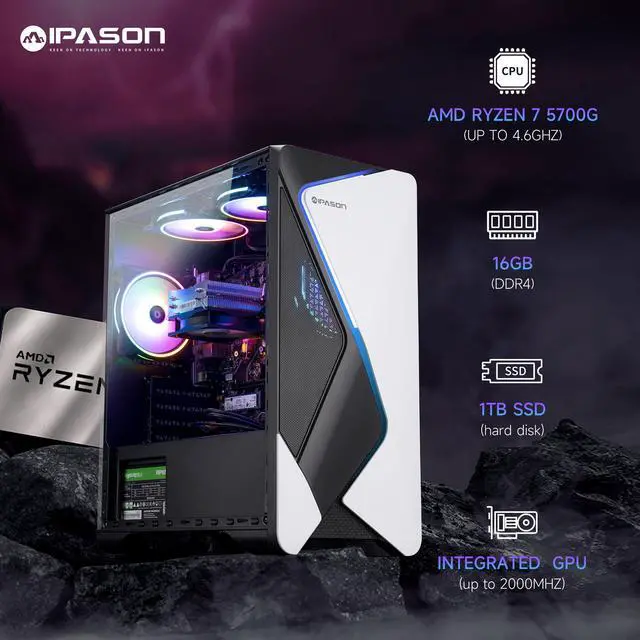 Used - Very Good: IPASON - Gaming desktop - AMD Ryzen 5 5700G 8 core 4.6 GHz - 16GB DDR4 3200MHz ...