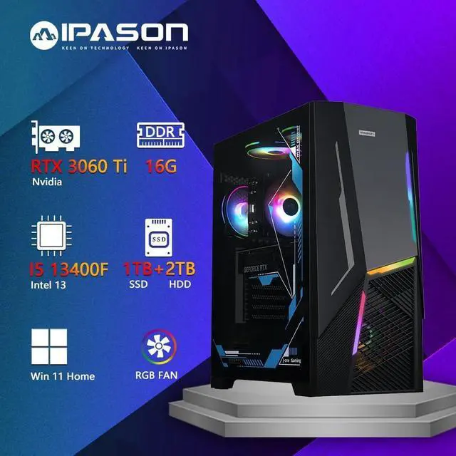 IPASON - Gaming PC Desktop -Intel Core i5 13th Gen 13400F (10 Core up to 4.6GHz) - GeForce RTX ...