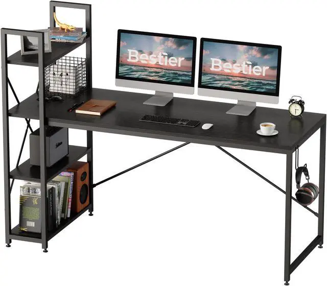 Bestier 63 Inch Computer Desk with Storage Shelves, Modern Bookshelf ...