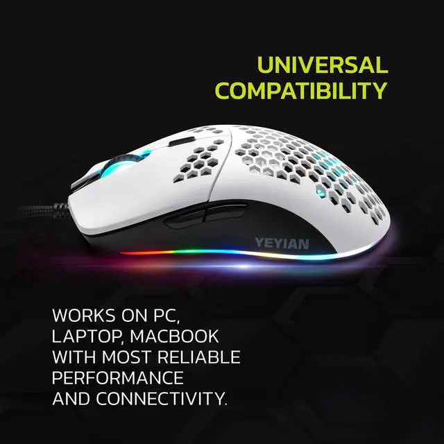 YEYIAN LINK Ergonomic 16.8M RGB Optical Gaming Mouse with Honeycomb ...