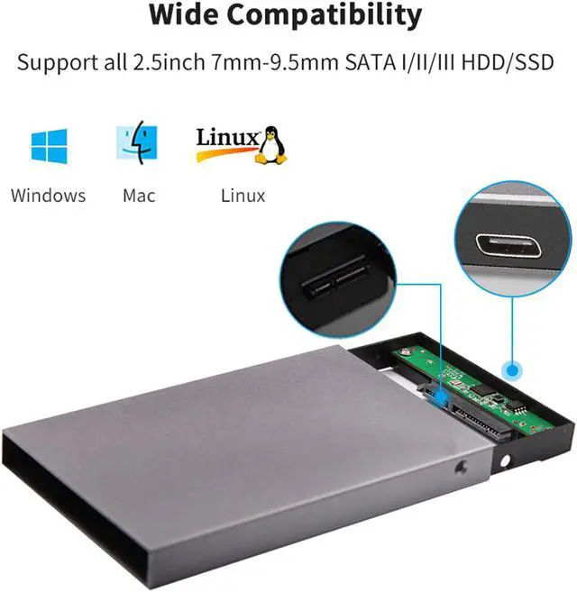 SSK Aluminum 2.5" Hard Drive Enclosure USB C 3.1 to SATA External Disk ...