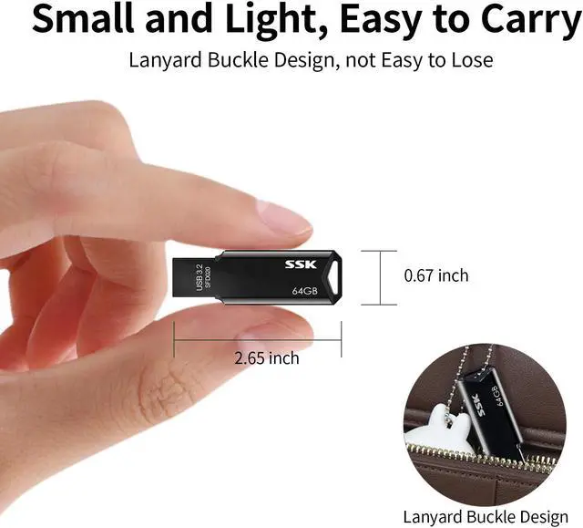 SSK 64GB USB Flash Drive Memory Stick, USB 3.2 High Speed Thumb Drive ...