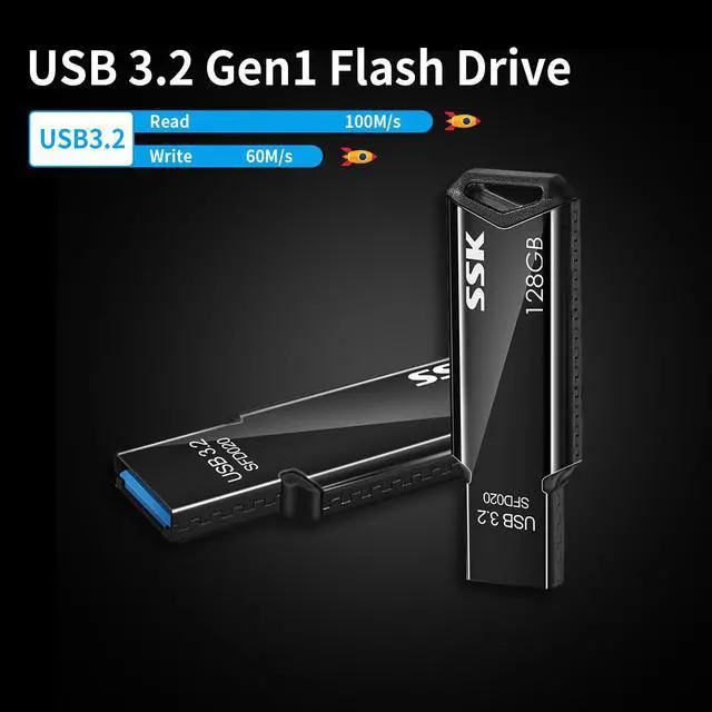 SSK 128GB USB Flash Drive Memory Stick, USB 3.2/3.0 High Speed Thumb ...